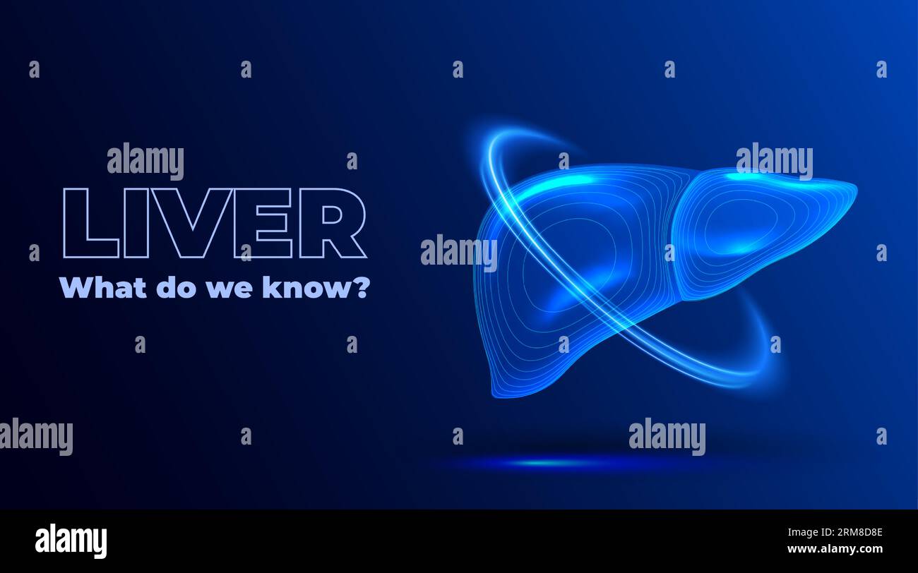 Healthy human liver. Futuristic neon glowing human organ. Banner ...