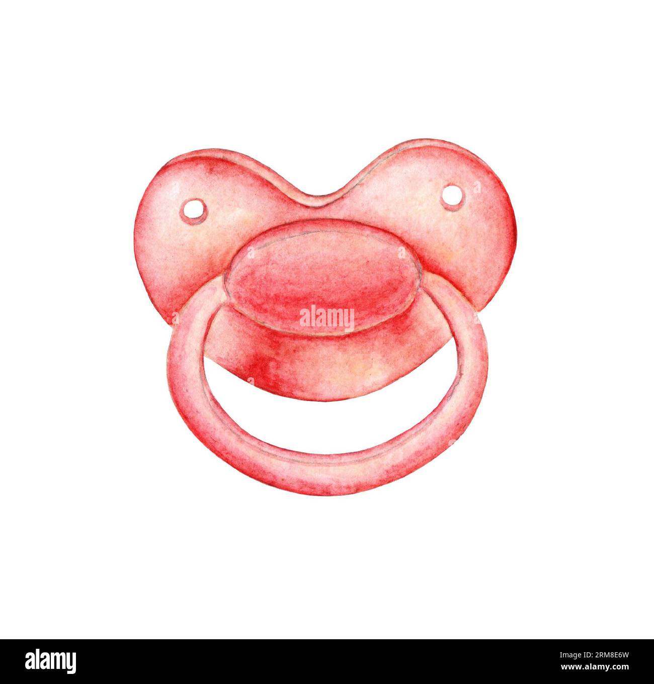 Watercolor illustration of a pink pacifier for a small child. Baby ...