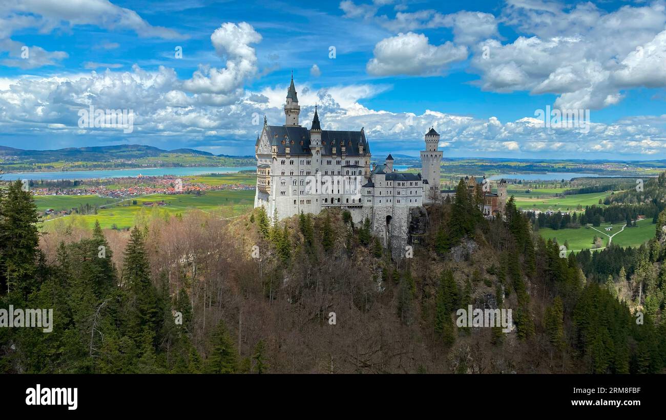 Neuschwanstein Castle, a 19th-century palace on the foothills of the ...