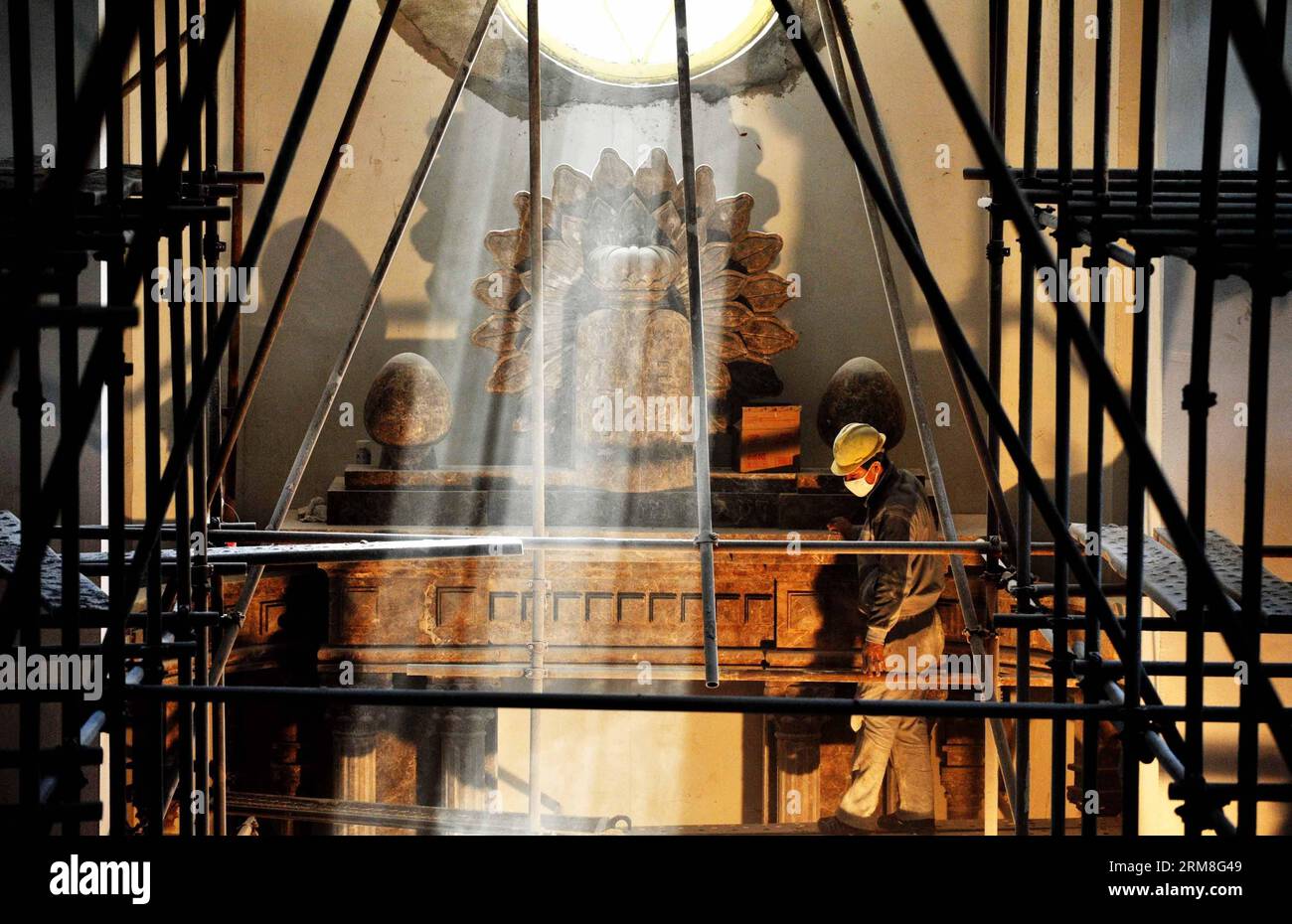 Workers restore the interior of the Old Synagogue in Harbin, capital of ...