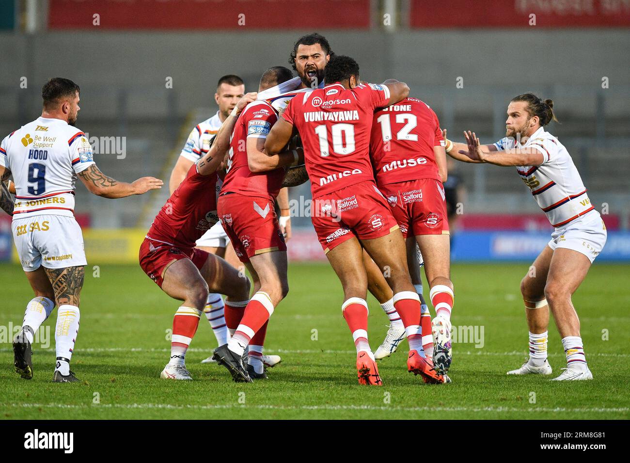 Salford, England - 25th August 2023 Wakefield Trinity's David Fifita in action . Rugby League ...