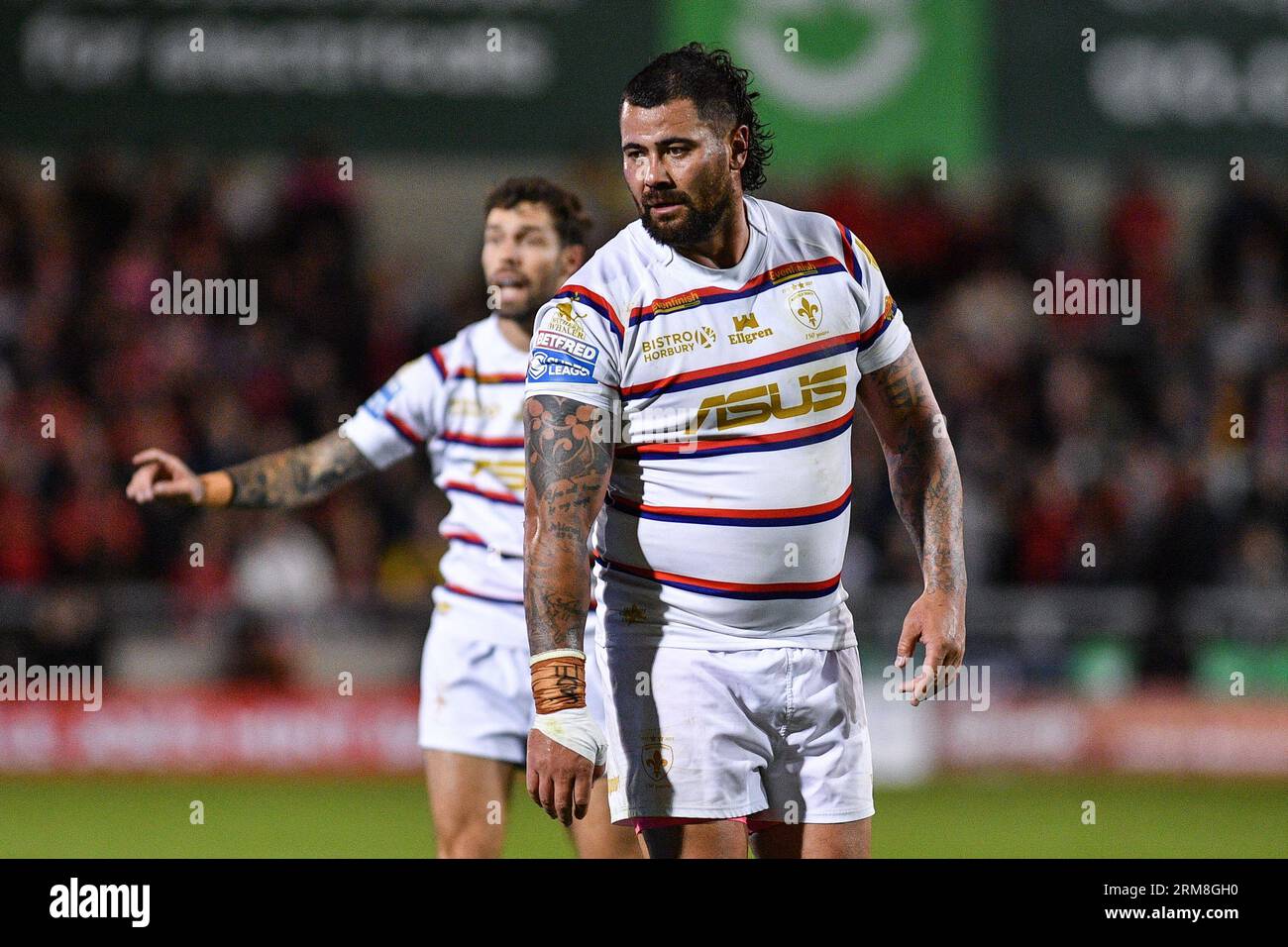 Salford, England - 25th August 2023 Wakefield Trinity's Will Dagger and ...