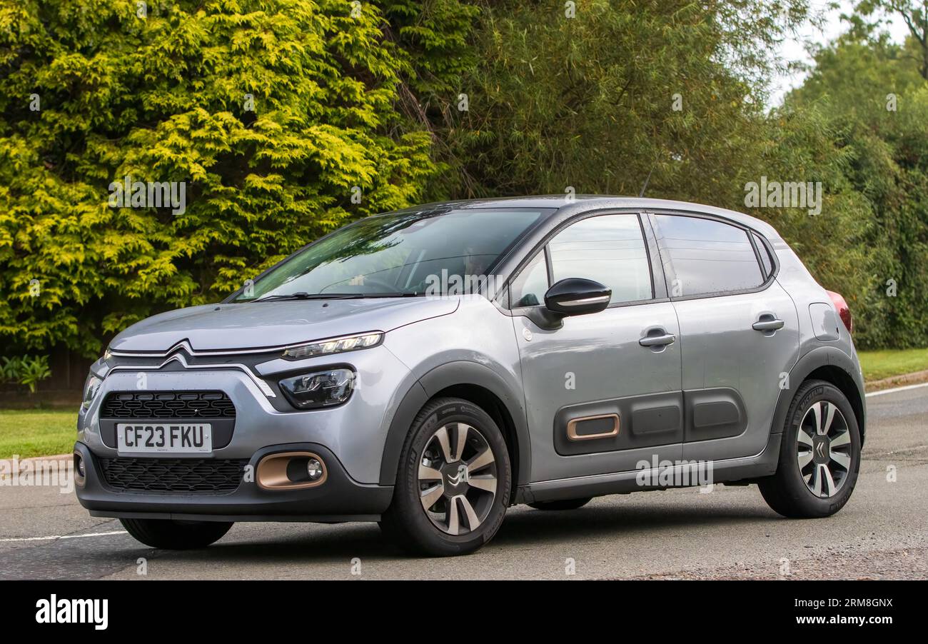 Whittlebury,Northants,UK -Aug 26th 2023: 2023 grey Citroen C3 travelling on an English country ...