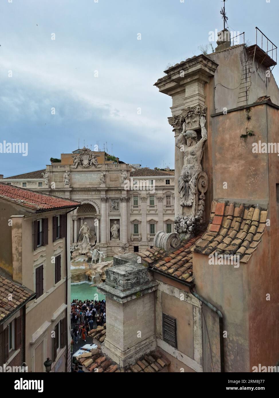 Perspective view of Trevi Fountain from a drone. Rome, Italy Stock ...
