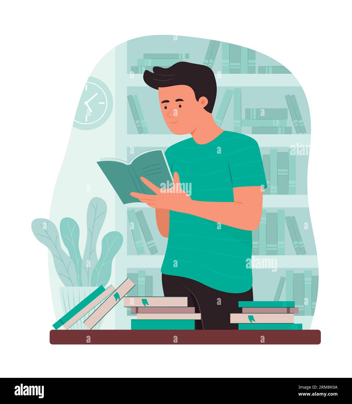 Man in library reading book Cut Out Stock Images & Pictures - Alamy