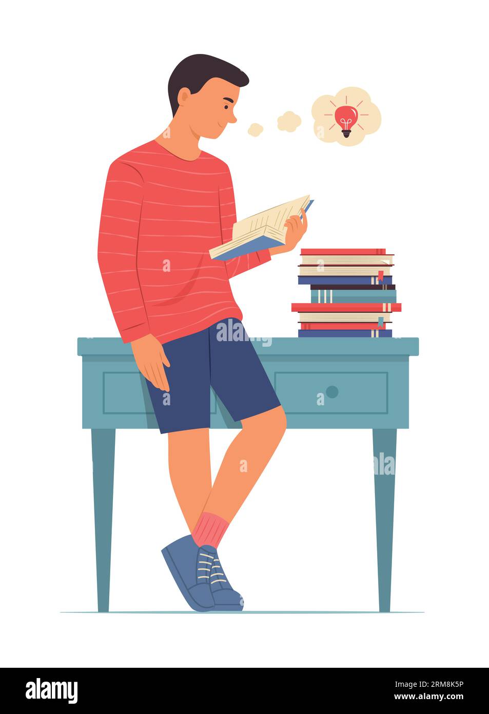 Man Reading a Book and Thinking Good Idea Concept Illustration Stock ...