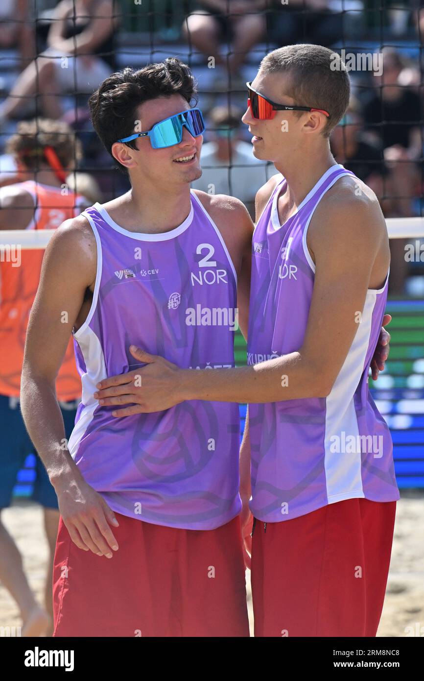 Brno, Czech Republic. 27th Aug, 2023. L-R MJo Gladsoy Sunde and Markus ...