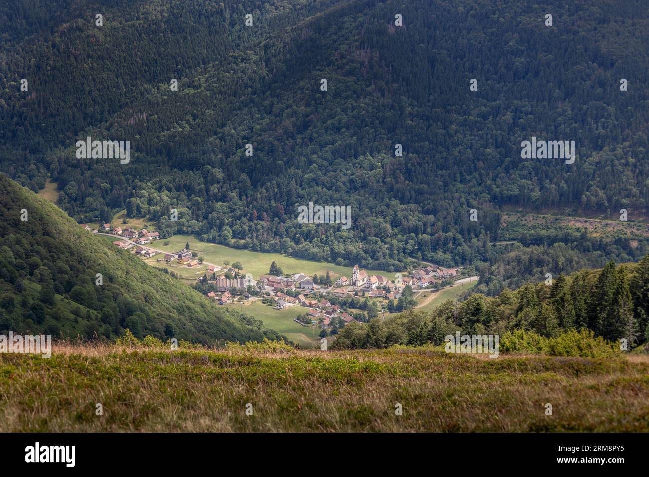 Small village in the depths of the valley of the French Vosges in the ...