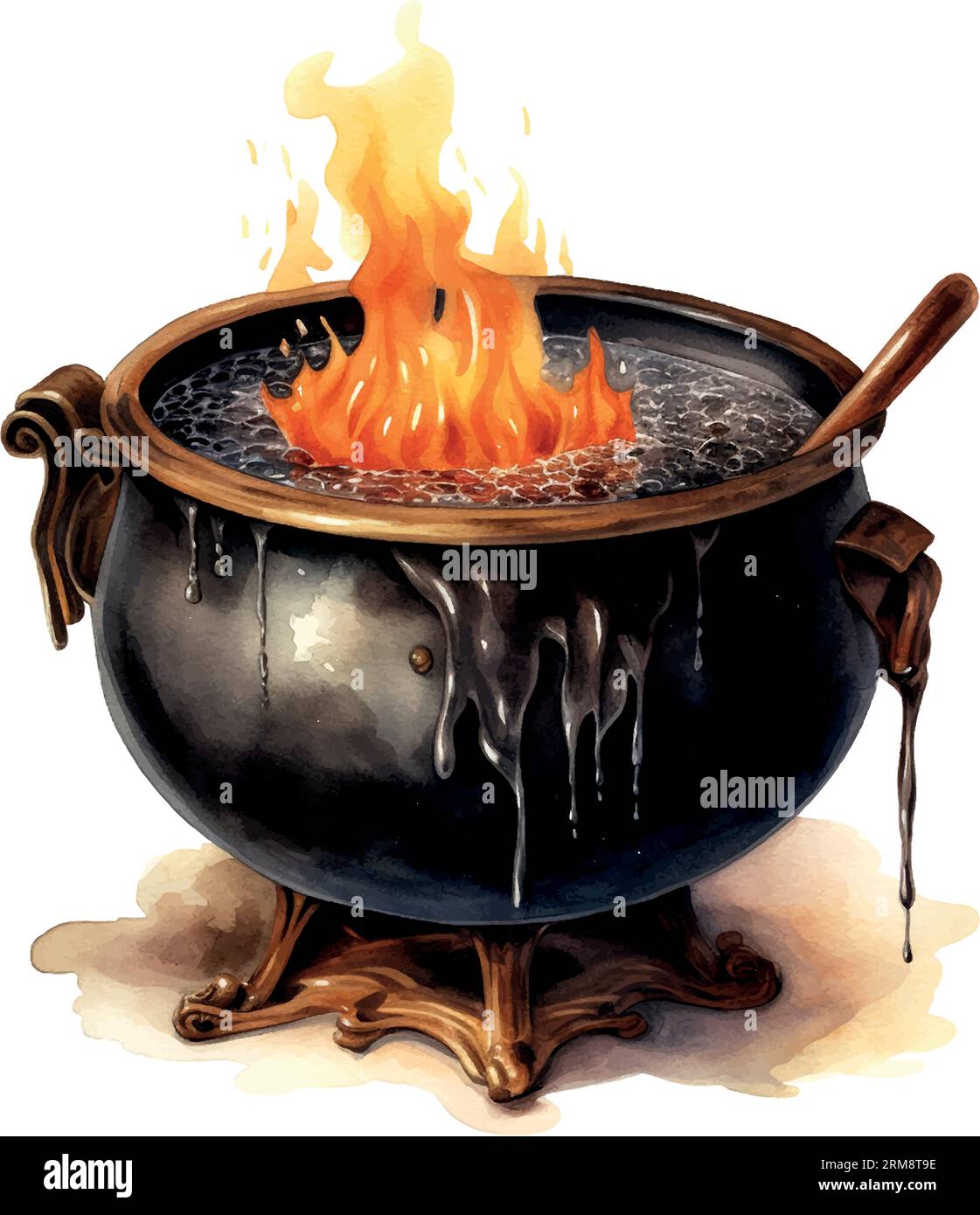 Halloween witch's cauldron watercolor in vintage style on white ...