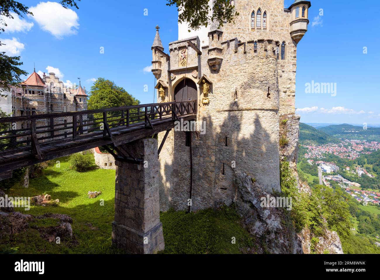Lichtenstein Castle with vintage bridge at mountain top, Germany ...