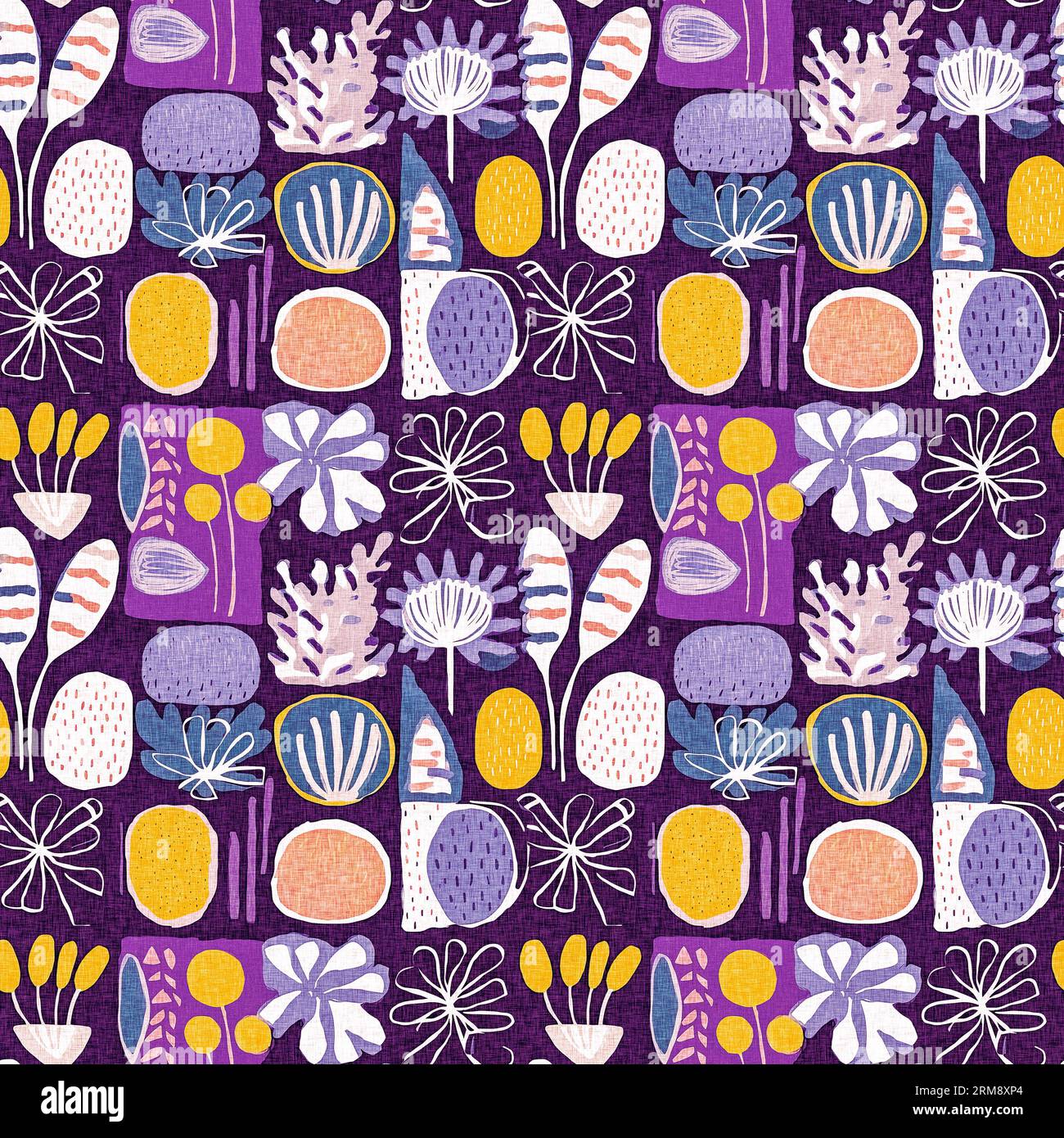 Modern purple summer collage paper cut out shapes pattern with fabric ...
