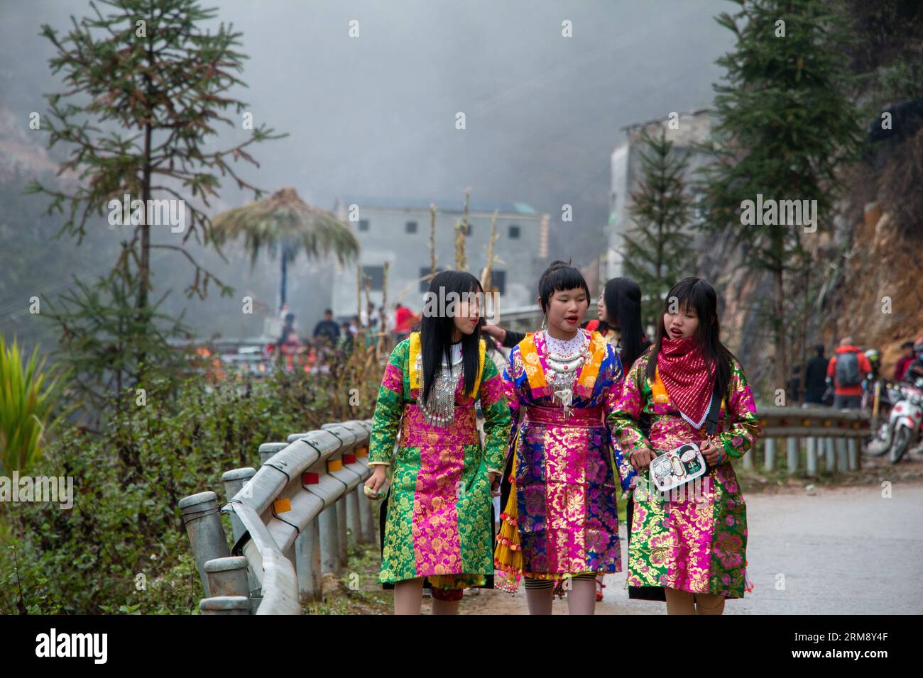 Lũng Cú, Vietnam - January 28th 2020: Three young women of the Hmong ...