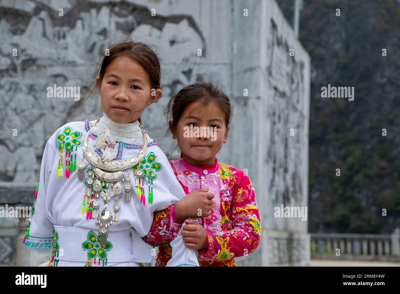 Mã Pí Lèng, Vietnam - January 28th 2020: Two Hmong girls wearing ...