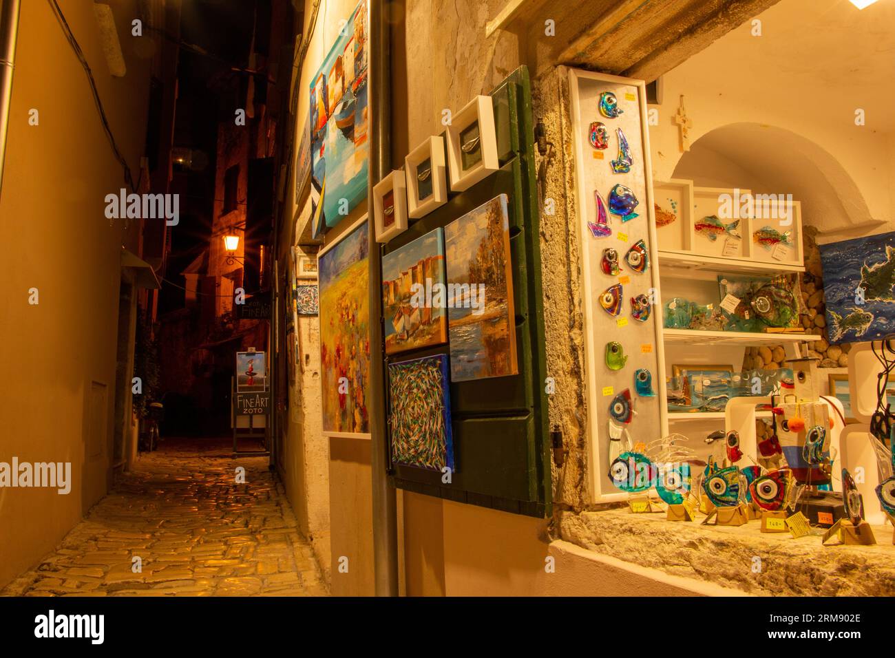 Rovinj, Croatia - July 12th 2022: Souvenir shop displaying beautiful ...