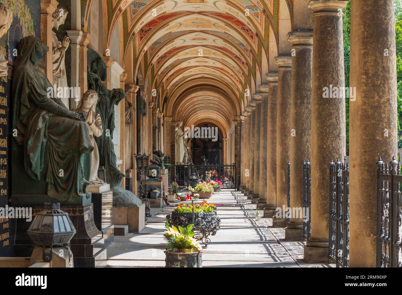 Prague, Czech Republic - August 6th 2017: Arcade with graves of Czech ...