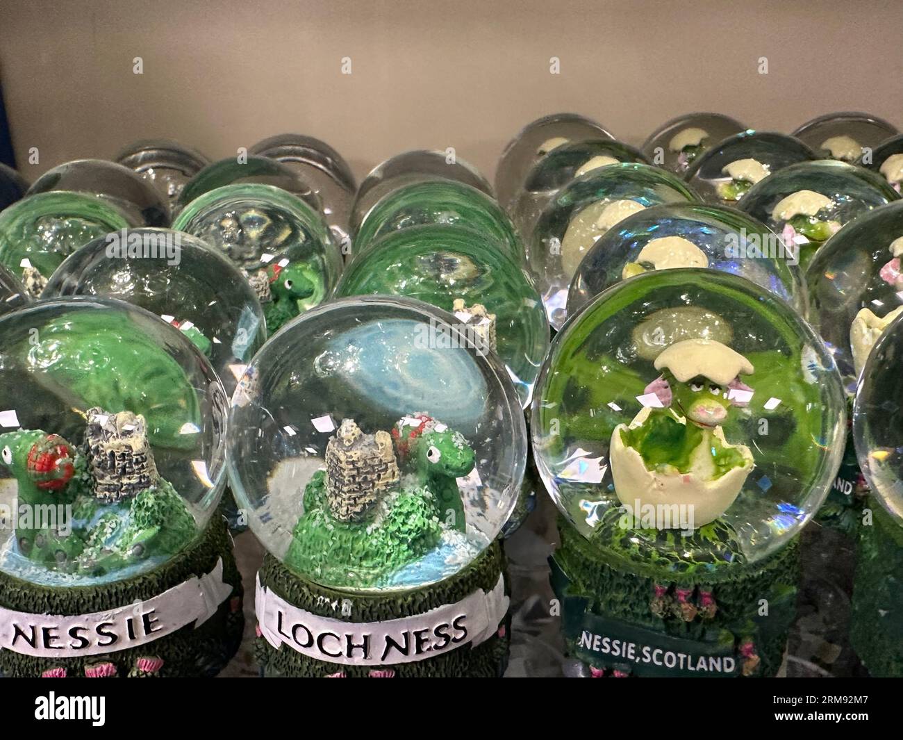 Drumnadrochit, UK. 27th Aug, 2023. Snow globes in the shape of Nessie ...
