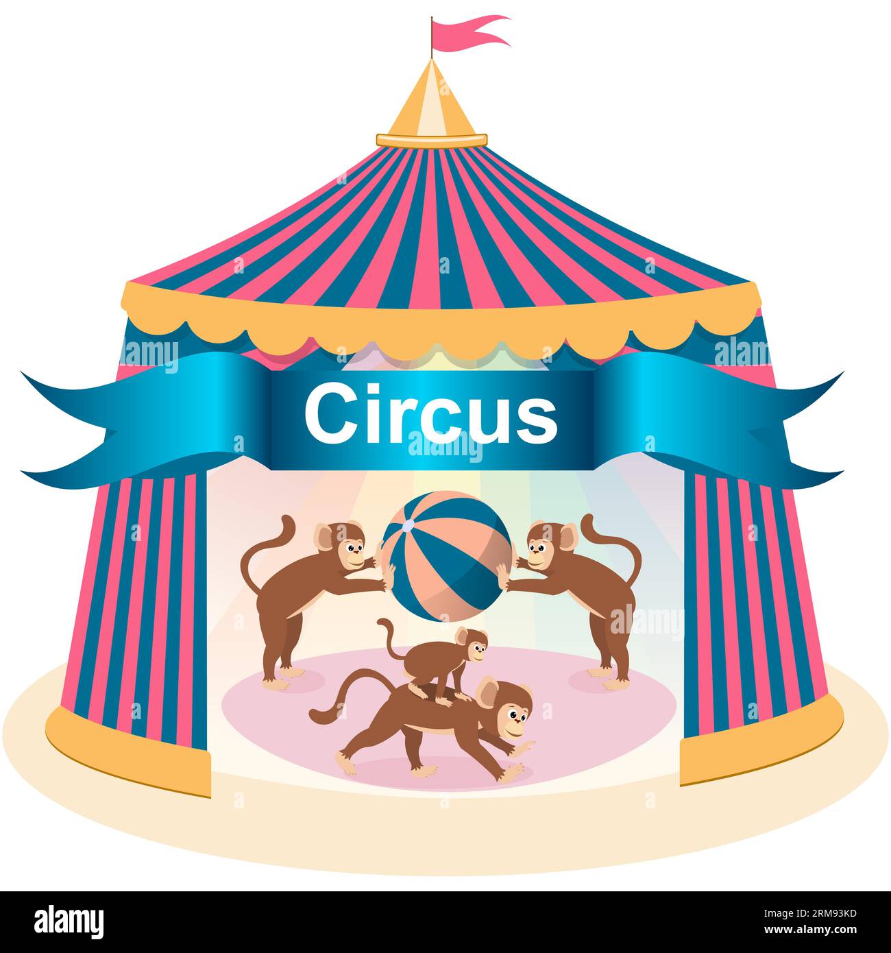 Circus banner, background with tent, monkeys play with a ball. Vector ...