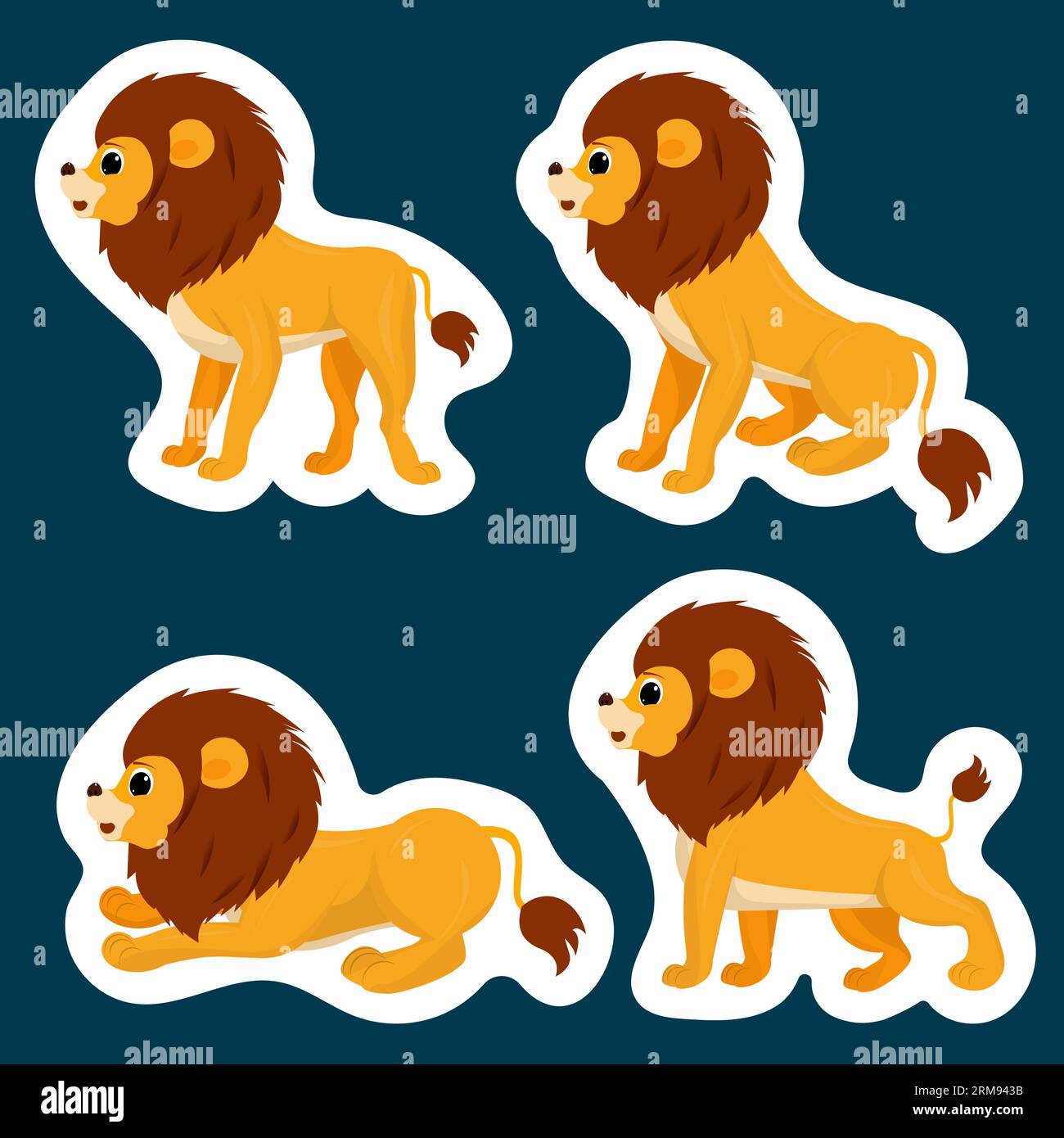 Lovely lions. Social media stickers. Design elements. Vector ...