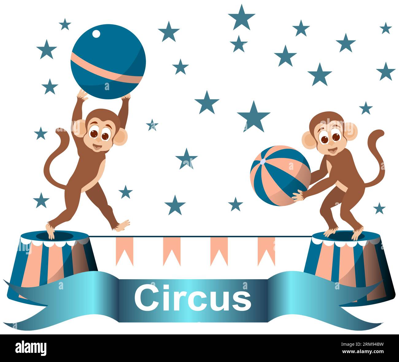 Circus banner and two monkeys with a ball. Vector illustration Stock ...