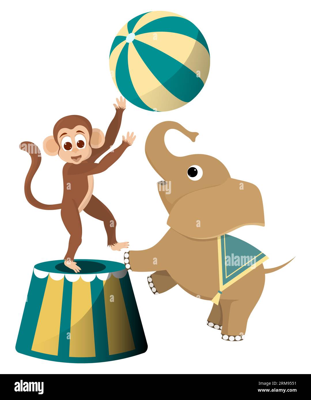 Baby elephant and monkey play with a ball. Vector illustration Stock ...