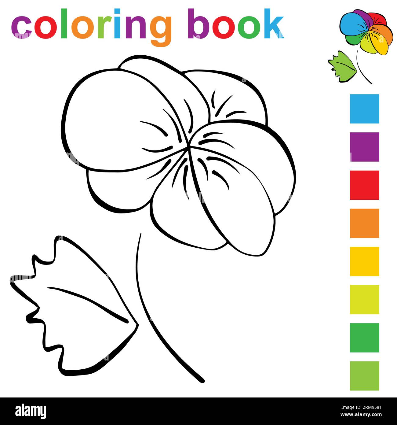 Coloring book page template with flower and colorful petals, for kids ...