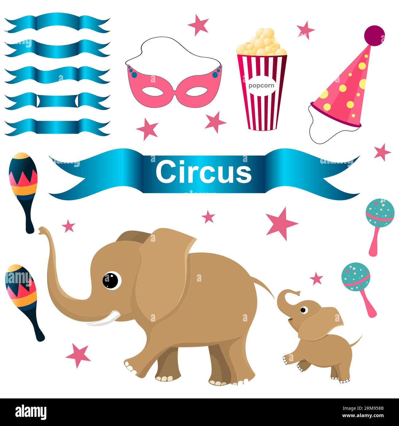 set of circus items with elephants. Vector illustration EPS 10 Stock ...