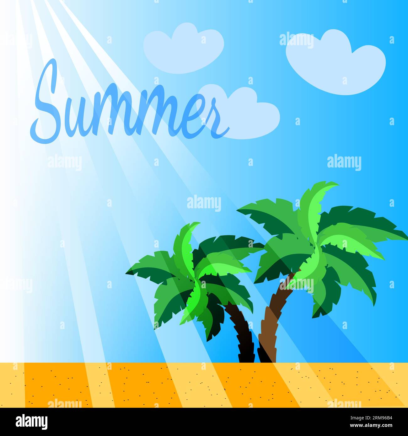 Hello summer background. Sea with sand and palms. Hello Summer vacation ...