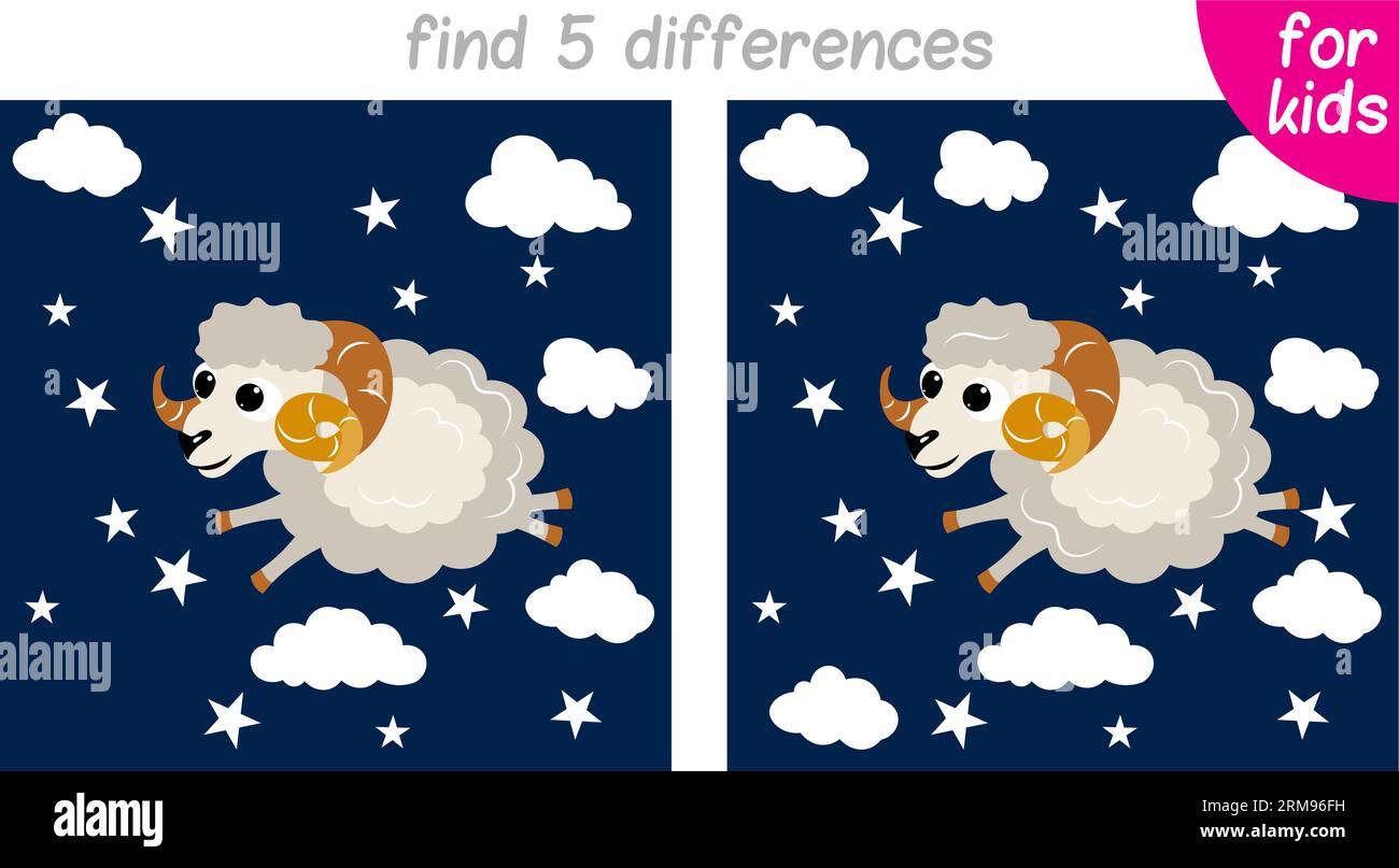 Sheep walks at night on white clouds.Logic game for children. You need ...