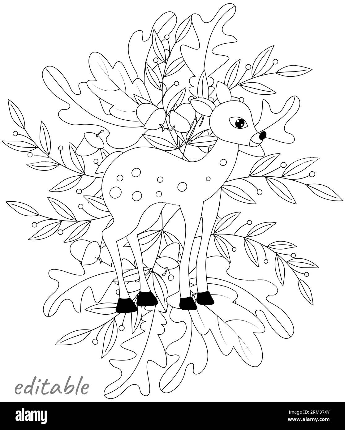 Cute deer with autumn leaves and acorns. Autumn collection. Relaxation ...
