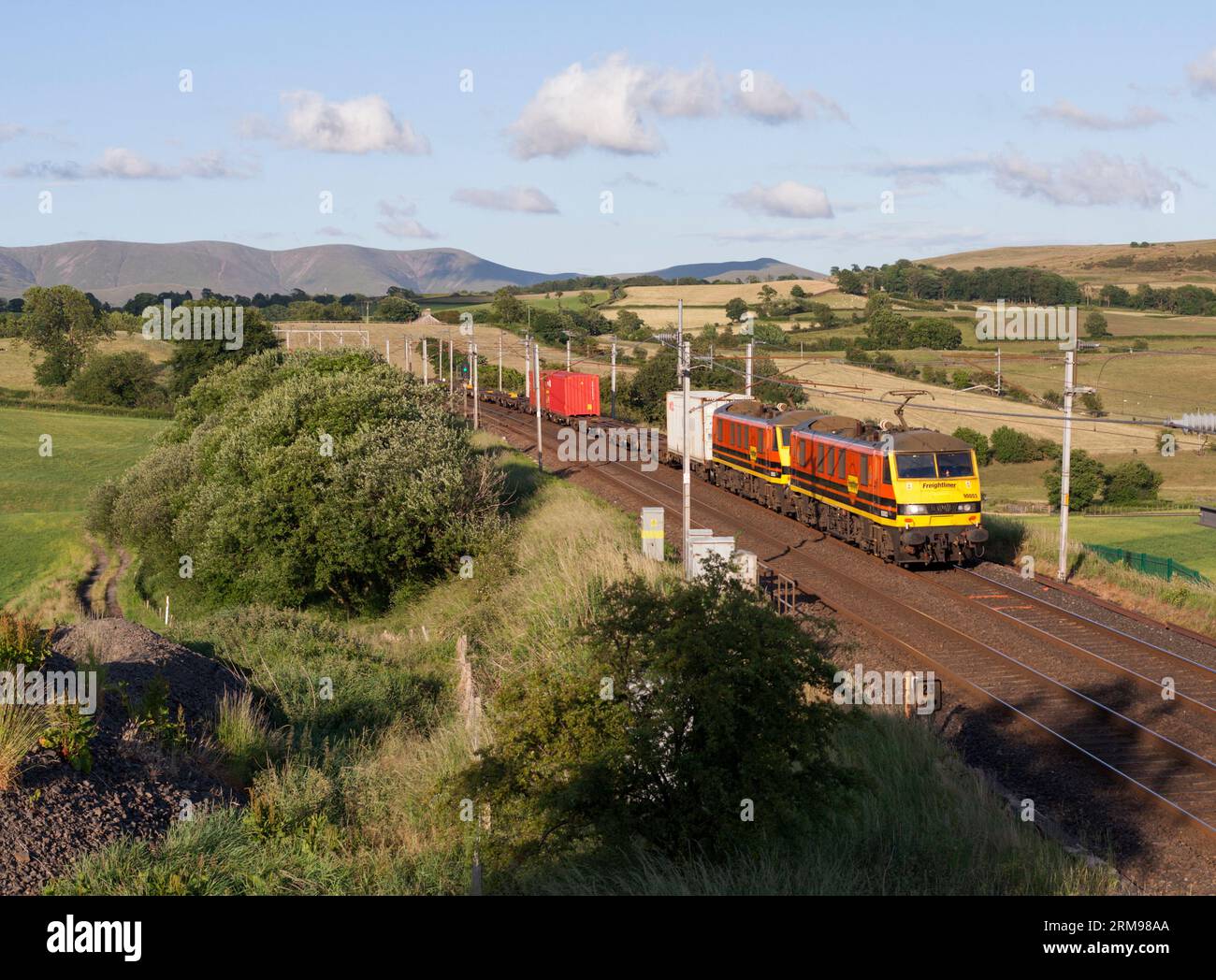 2 Freightliner class 90 electric locomotives at Docker, Cumbria on the ...