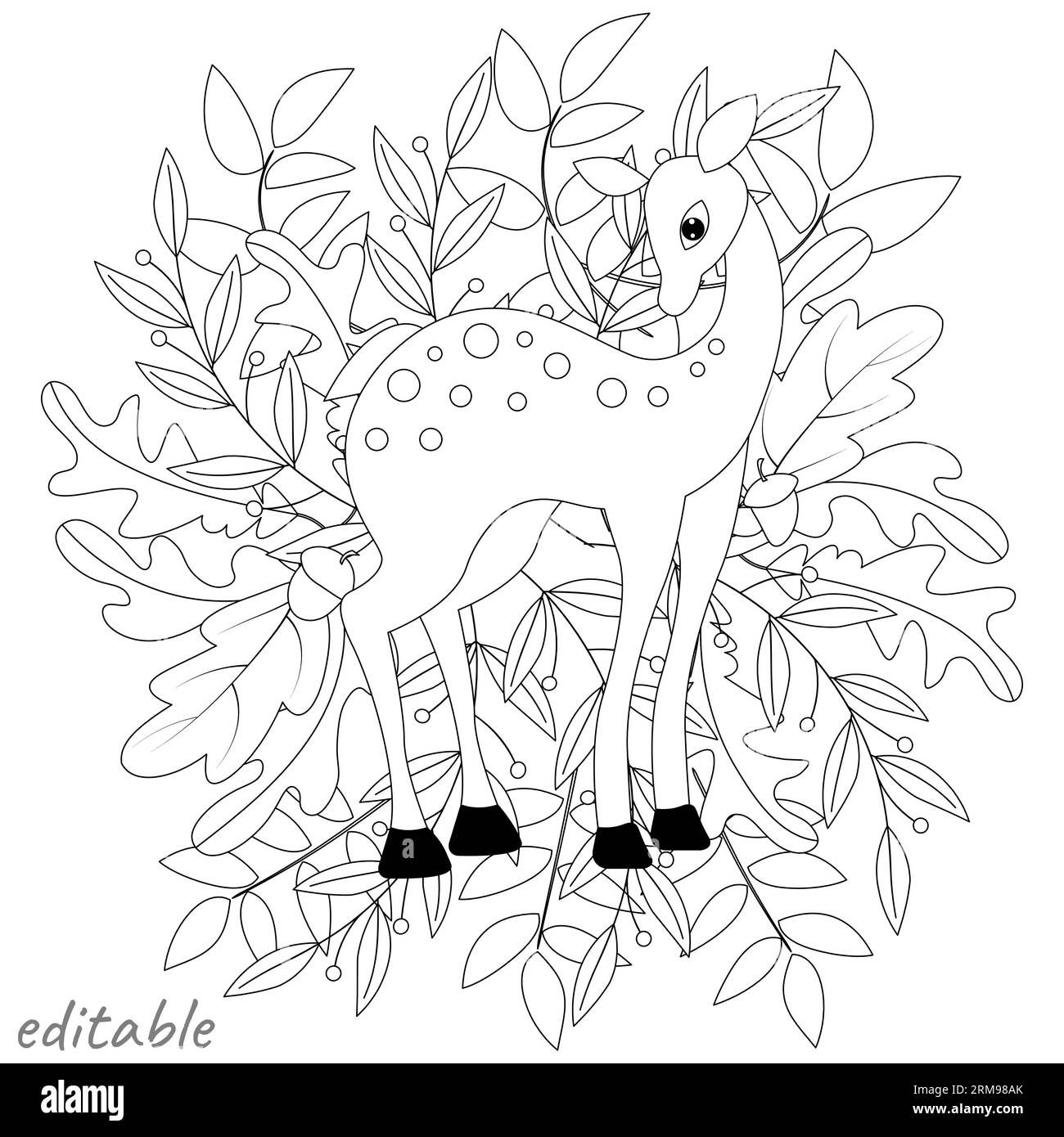 Cute deer with autumn leaves. Autumn collection. Relaxation coloring ...