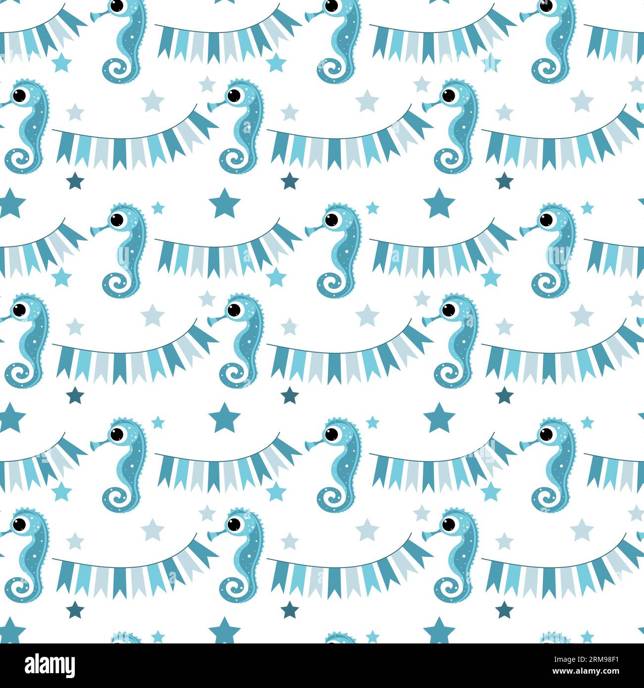 Seahorse and blue flags on a transparent background. Vector seamless ...