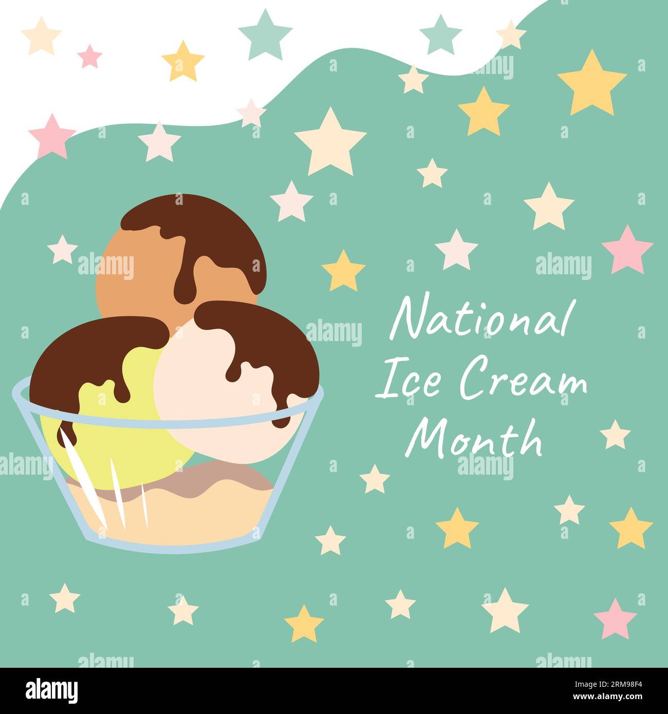 Ice cream balls in a glass cup and stars. Lettering National Ice Cream ...