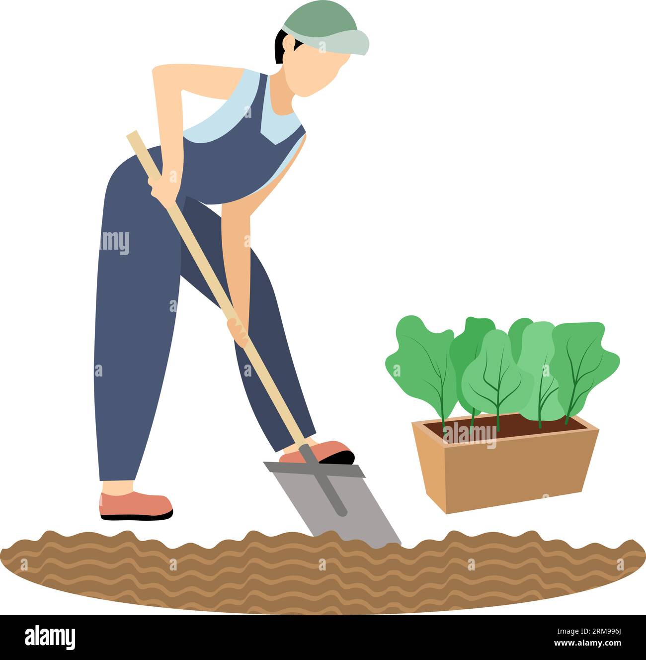 Planting and gardening. A woman is digging the ground for planting ...