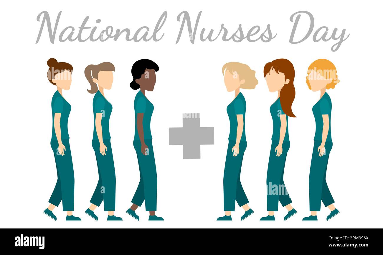 National Nurses Day. Horizontal inscription and team of nurses. Medical ...