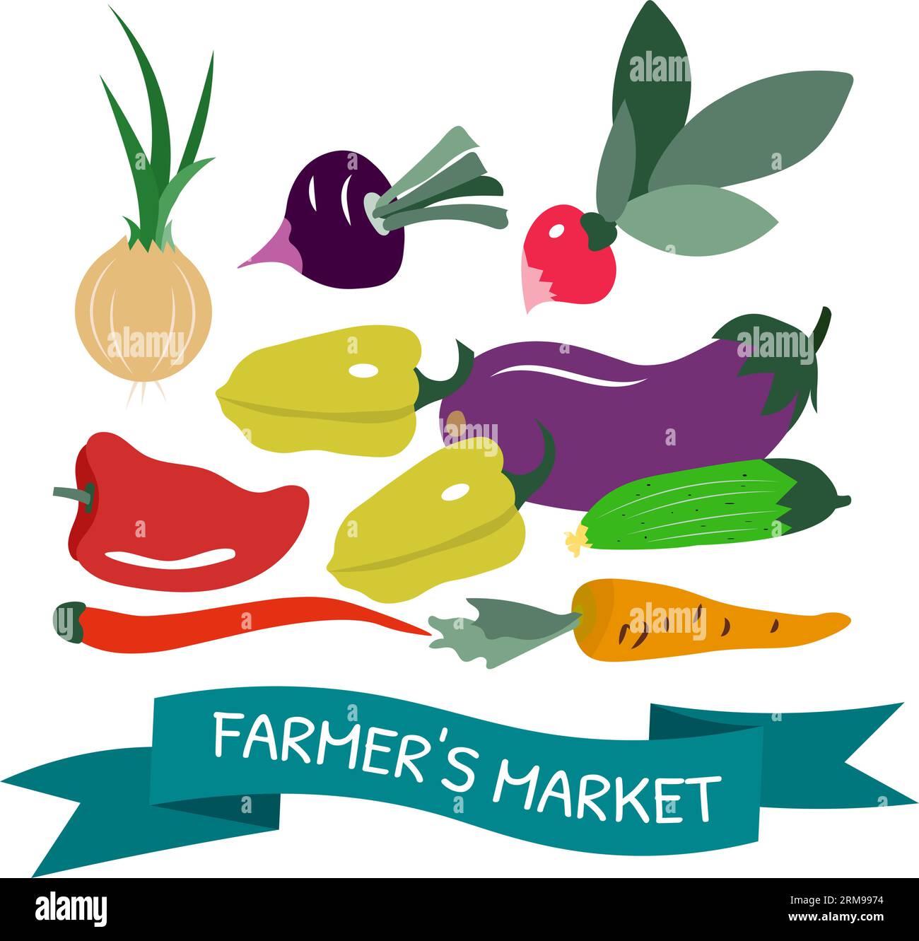 Farmer's market poster. Vegetables and an award ribbon with an ...
