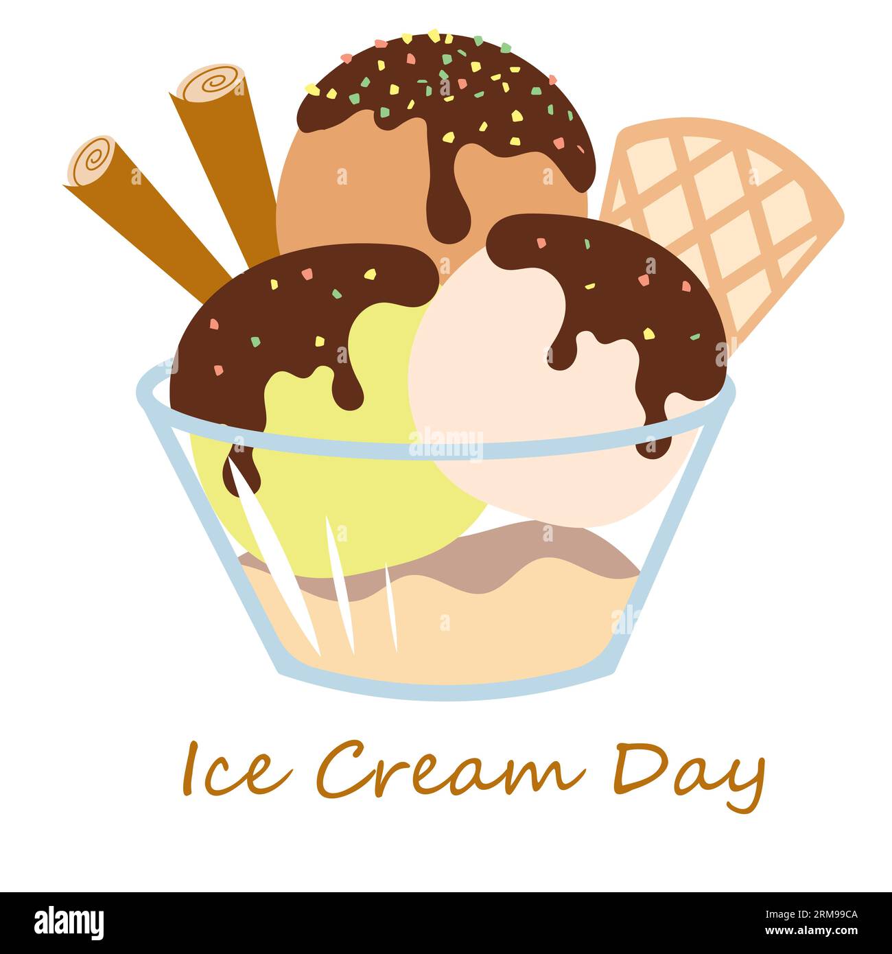 Ice cream with cinnamon sticks and waffles. The inscription "Ice cream ...