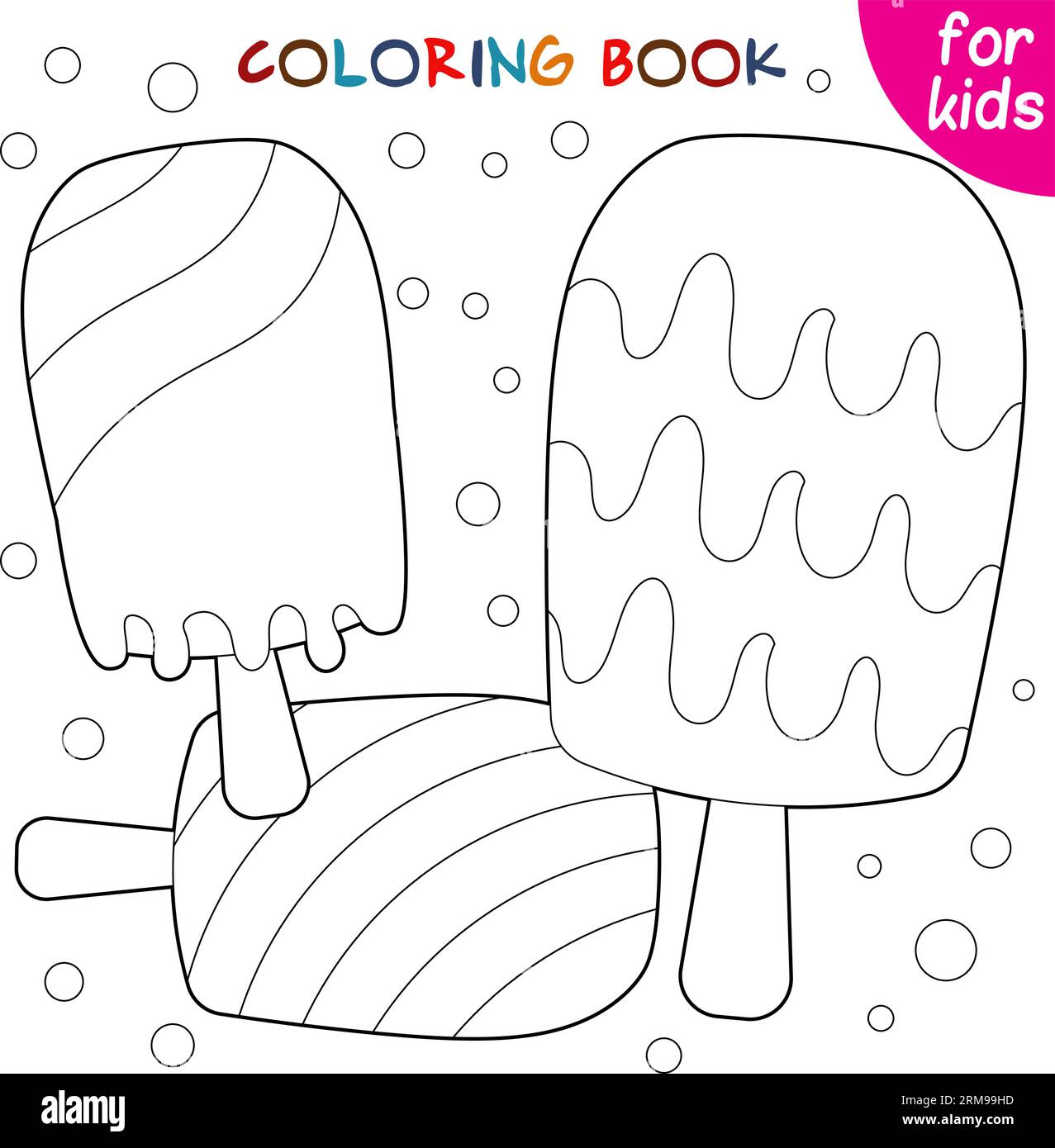 Three ice creams on a stick. Ice cream collection. Relaxation coloring ...