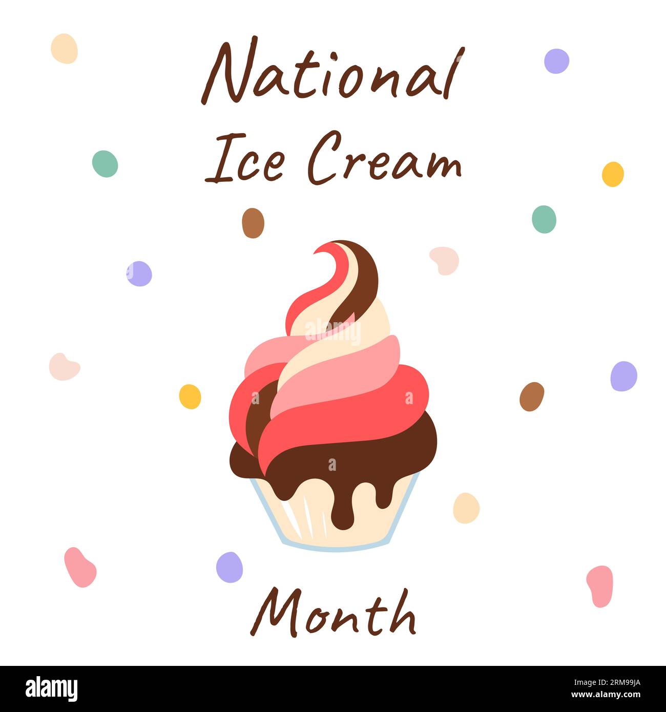 Ice cream in a glass cup on a white background. Lettering National Ice ...