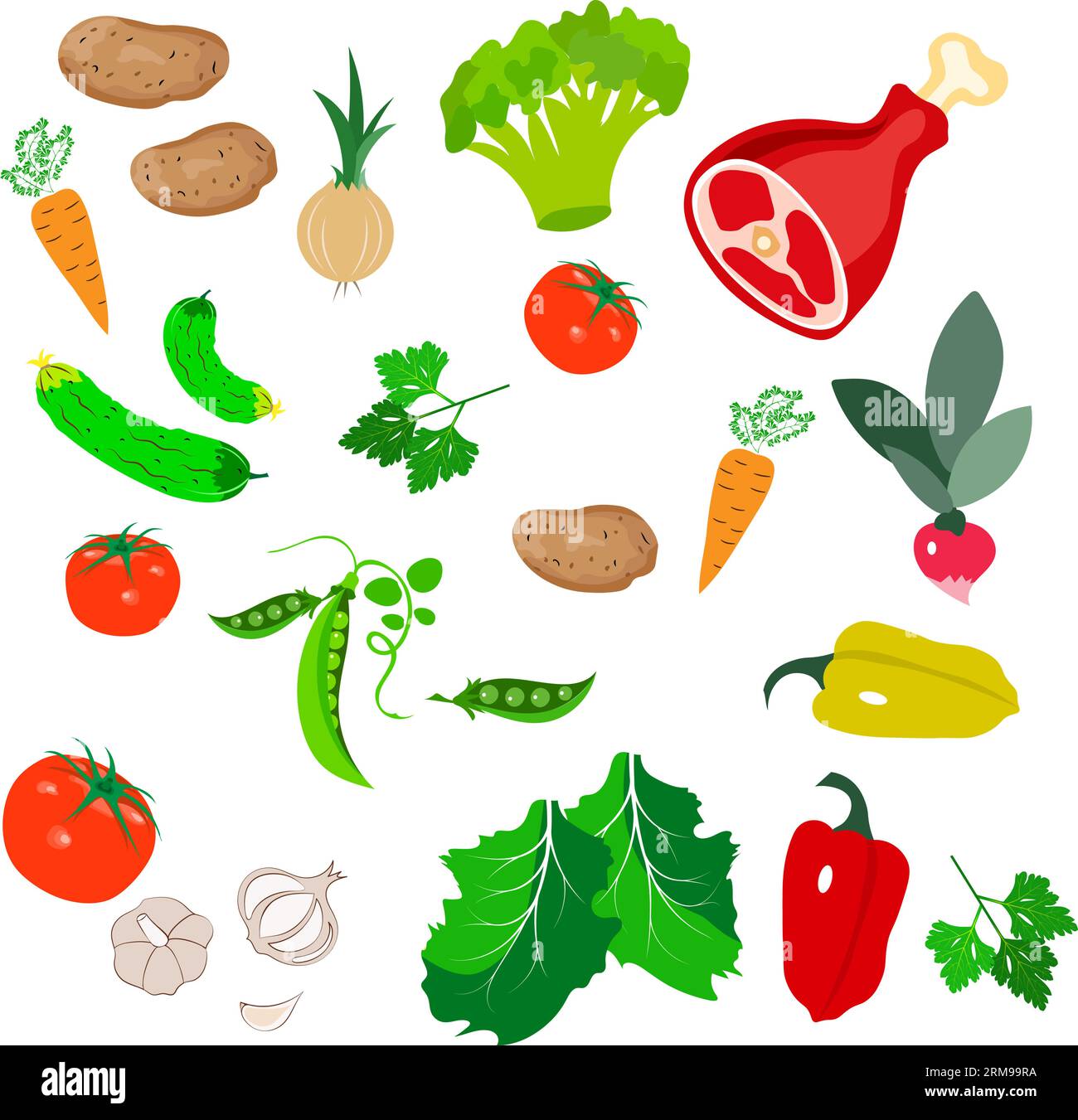 Farmer's market poster. Vegetables and meat on a white background ...