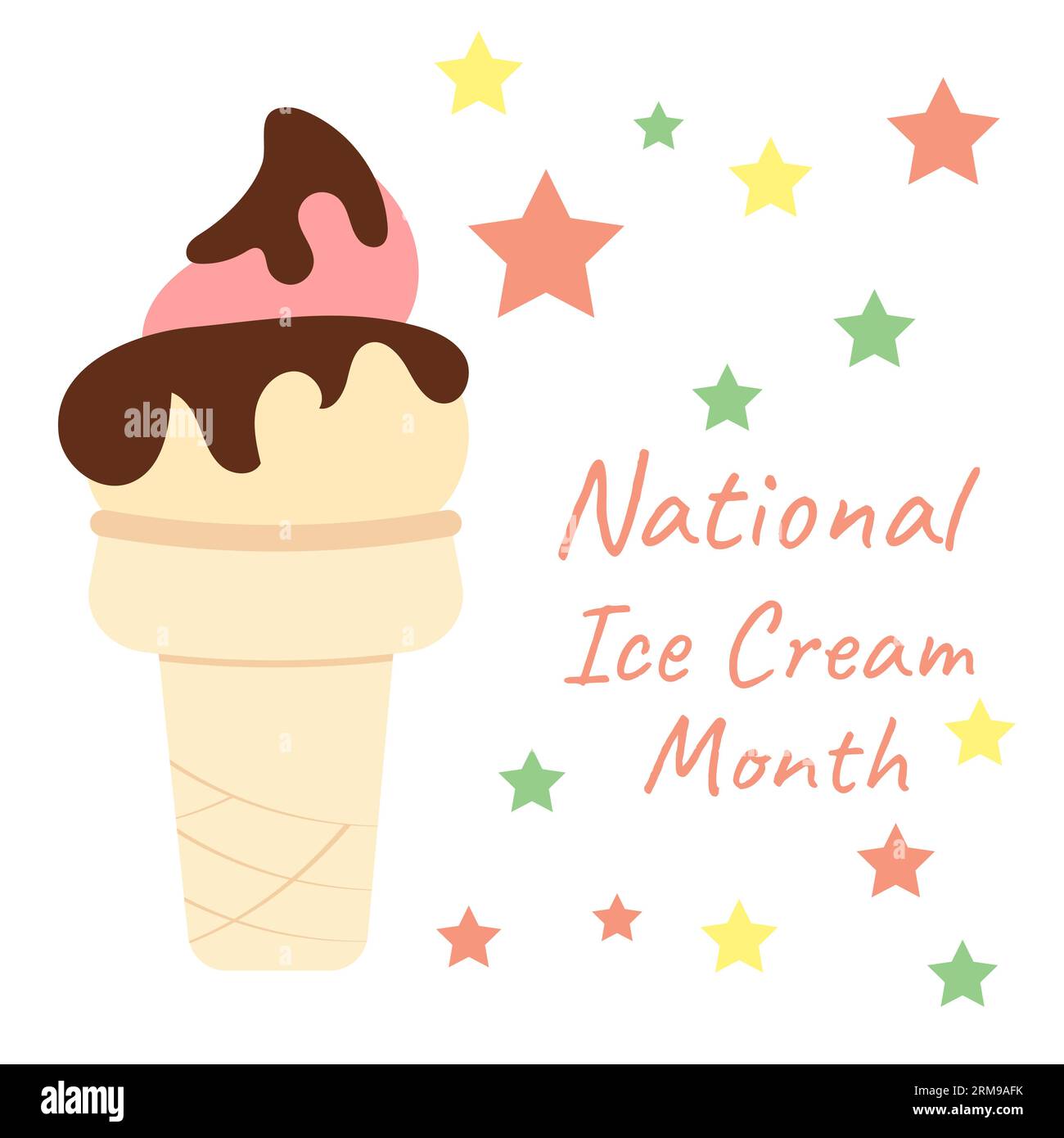 Ice cream in a waffle glass and stars. Lettering National Ice Cream ...