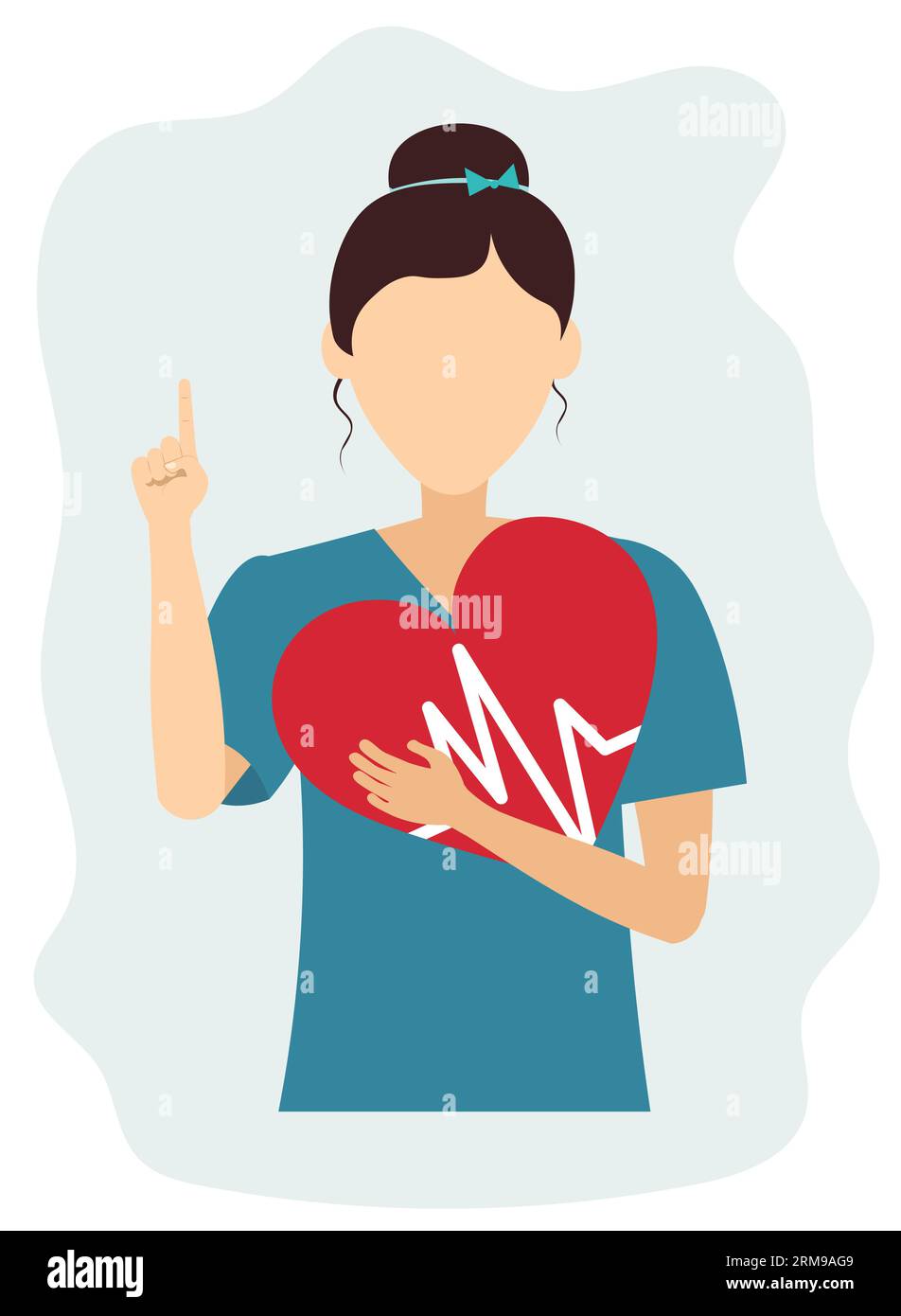 Young female doctor holding a heart and showing a gesture of attention ...