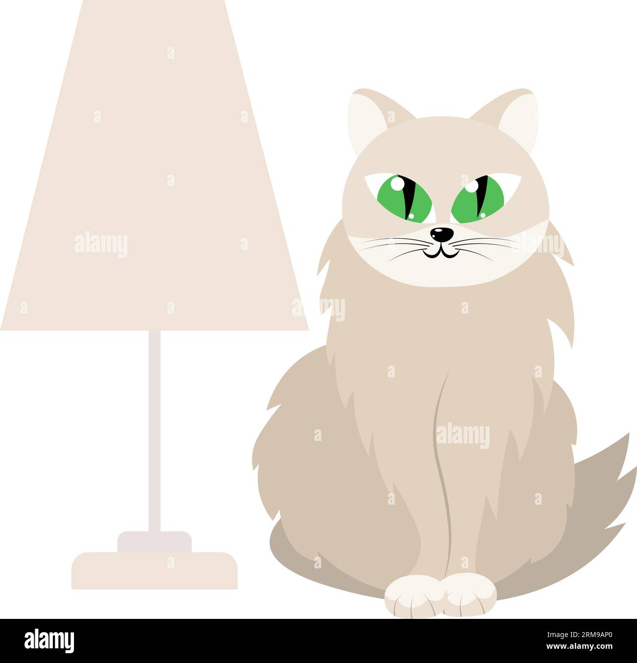 Gray cat and a big lamp. Vector illustration isolated on white ...