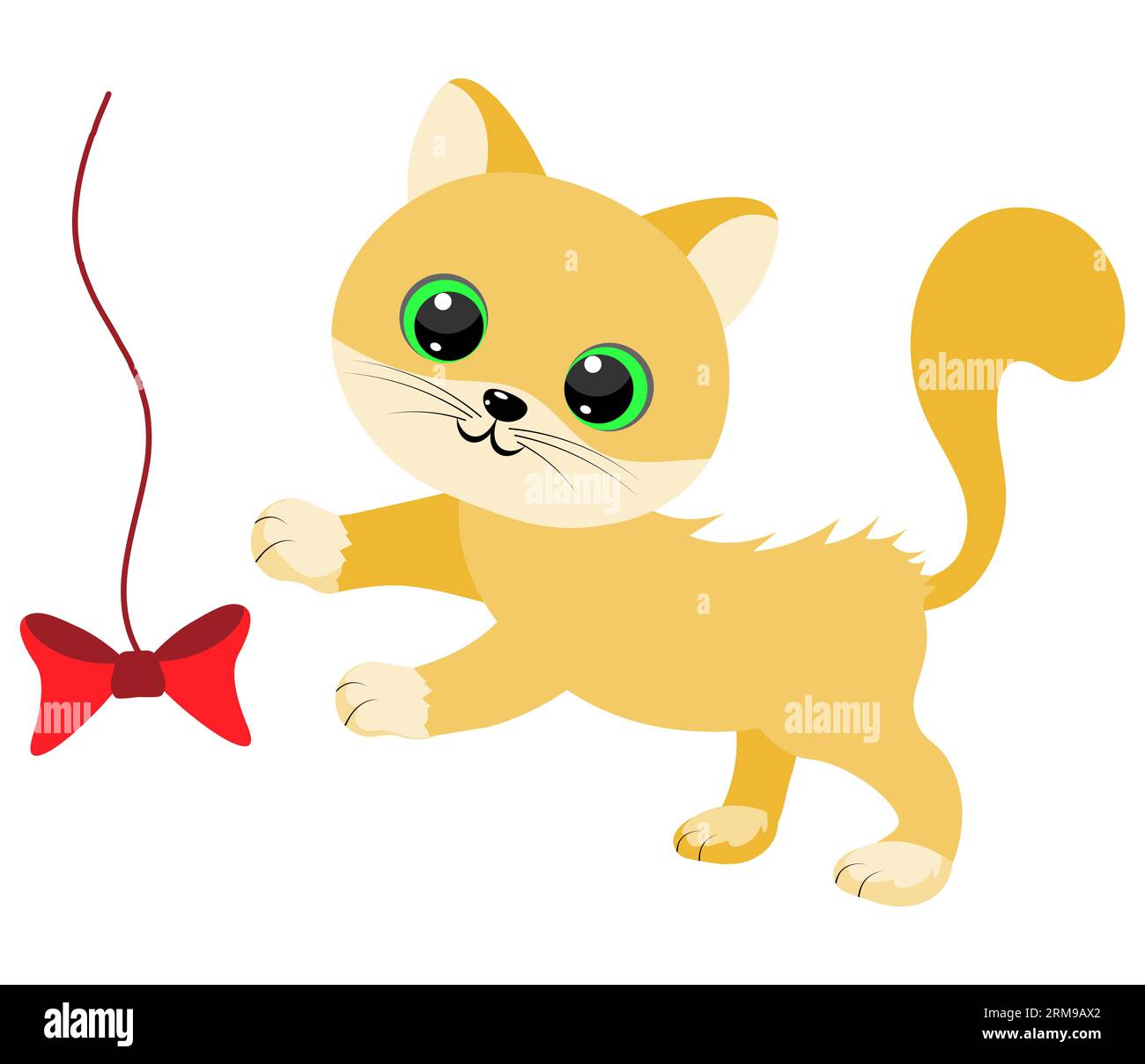 Red kitten plays with a bow. Vector illustration isolated on white ...