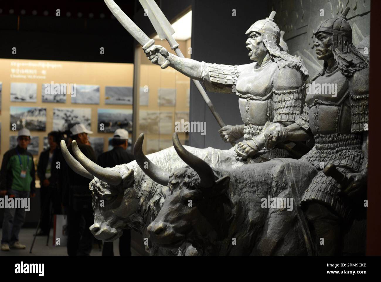 Photo taken on May 18, 2014 shows the sculptures of soldiers riding on ...