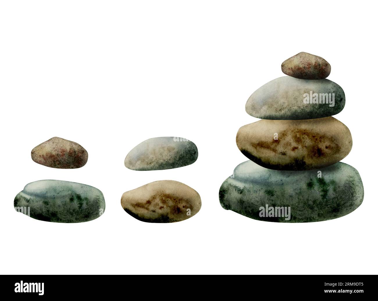 Zen yoga stones stack or spa pebbles watercolor illustration set ...