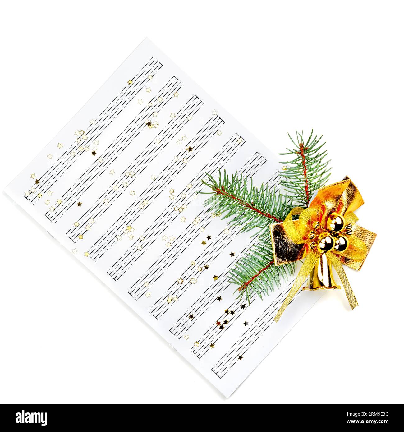 Christmas decorations and music sheet isolated on white background ...