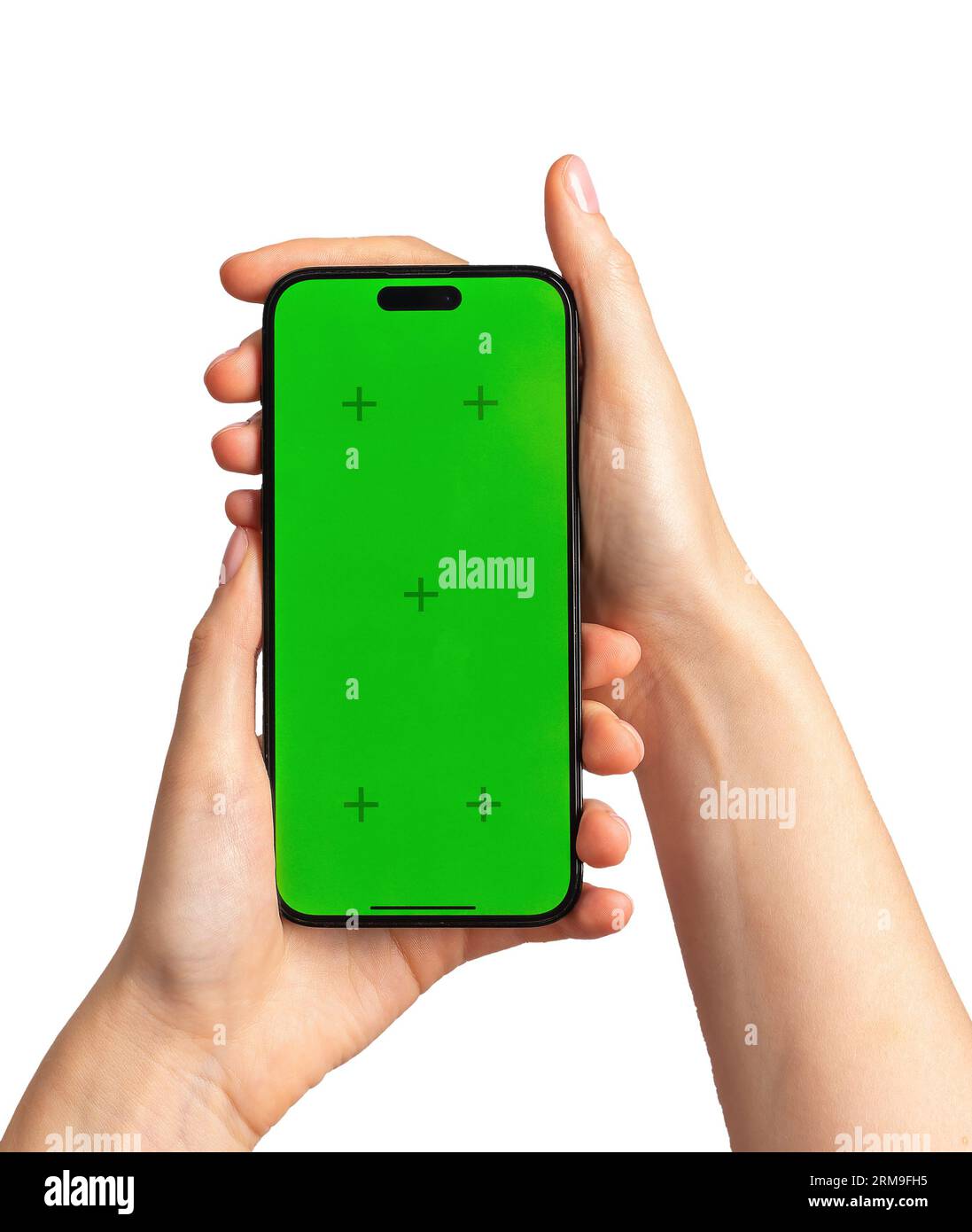 Iphone 14 green screen mock up, mobile phone mockup isolated on white ...