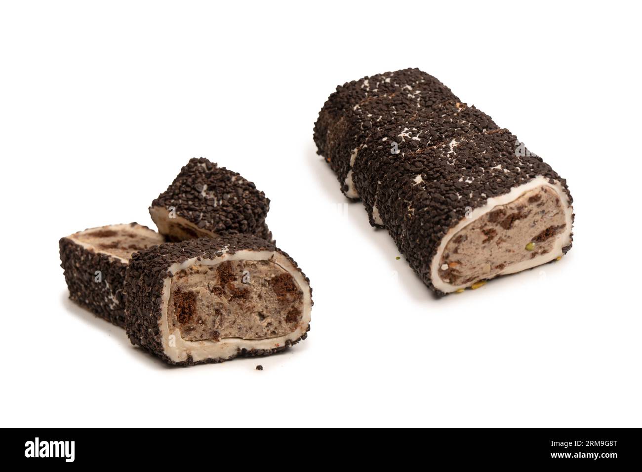 Sweet roll with chocolate and nuts, turkish sweets. Turkish rahat ...