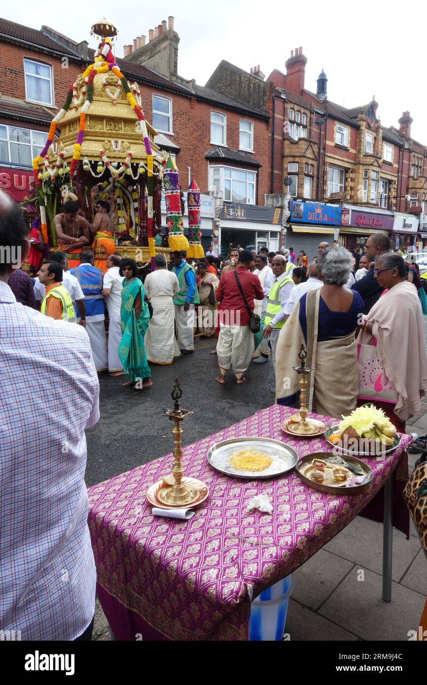 London, UK. 27th August 2023. Members of the Tamil Hindu community come ...